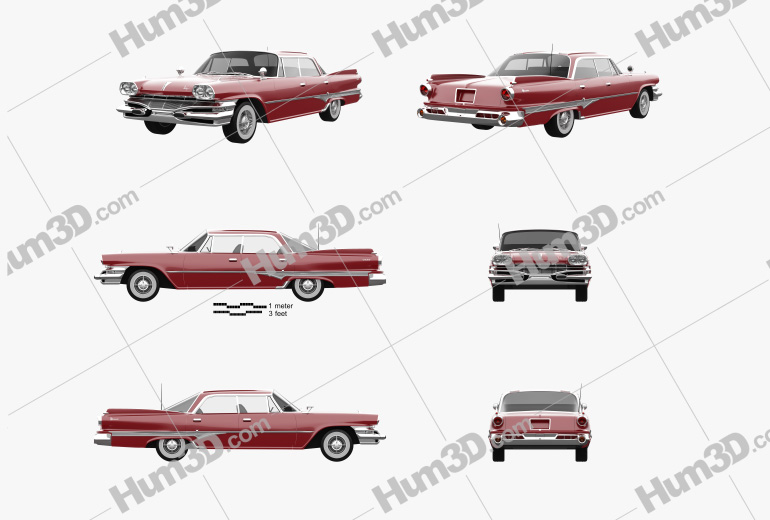 Dodge Dart Phoenix hardtop Sedan 1960 Blueprint Template - 3DModels.org