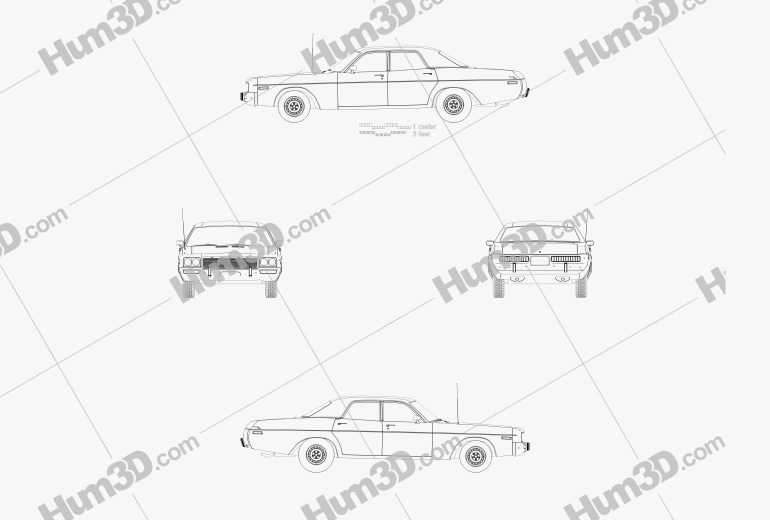 Dodge Polara Custom sedan 1973 Blueprint - 3DModels.org