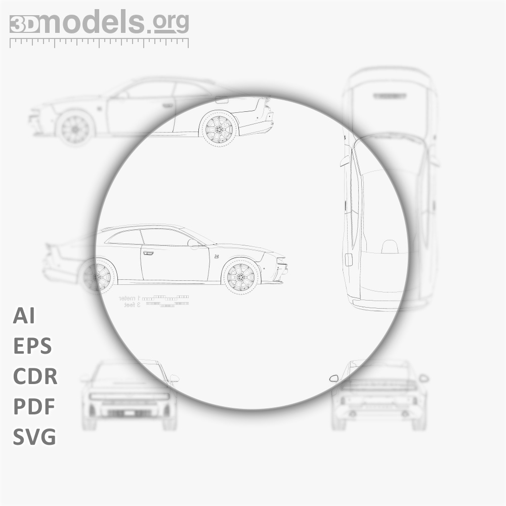 Dodge Charger Scat Pack SIXPACK 2025 Vector Blueprint - 3DModels.org