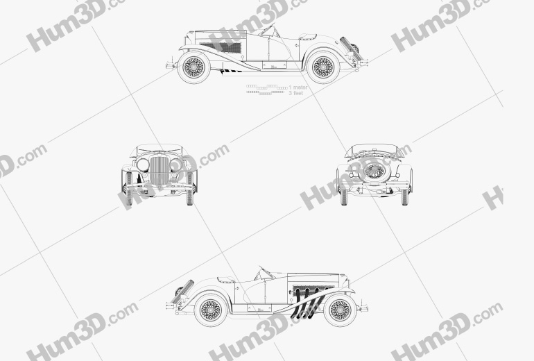 Duesenberg SSJ Родстер 1935 Чертеж - 3DModels.org