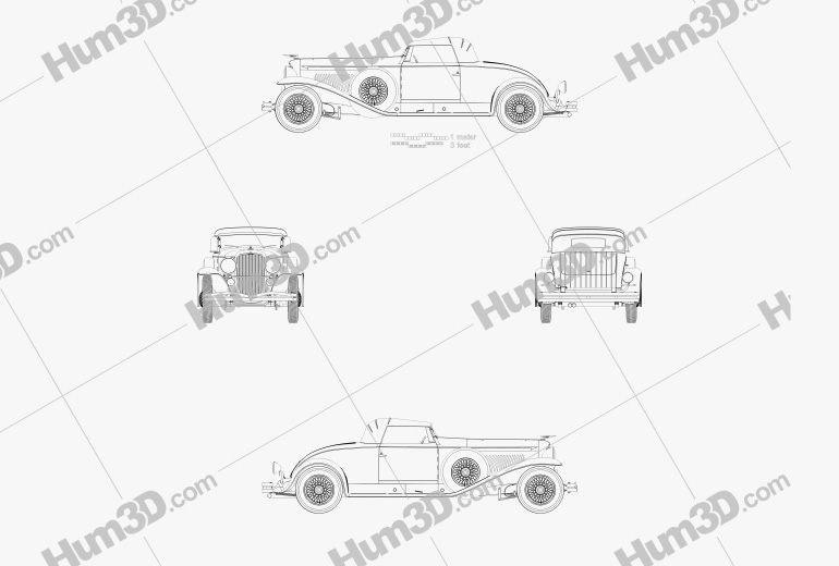 Duesenberg Model J 1931 Blueprint - 3DModels.org