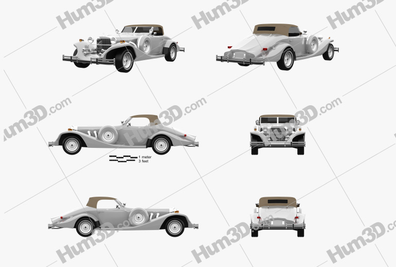 Excalibur Series IV Roadster 1980 Blueprint Template - 3DModels.org