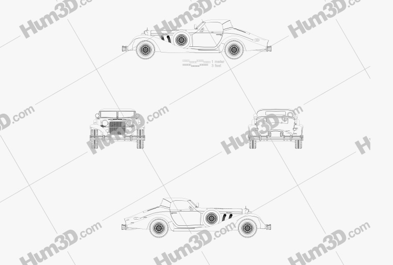 Excalibur Series IV Roadster 1980 Blueprint - 3DModels.org