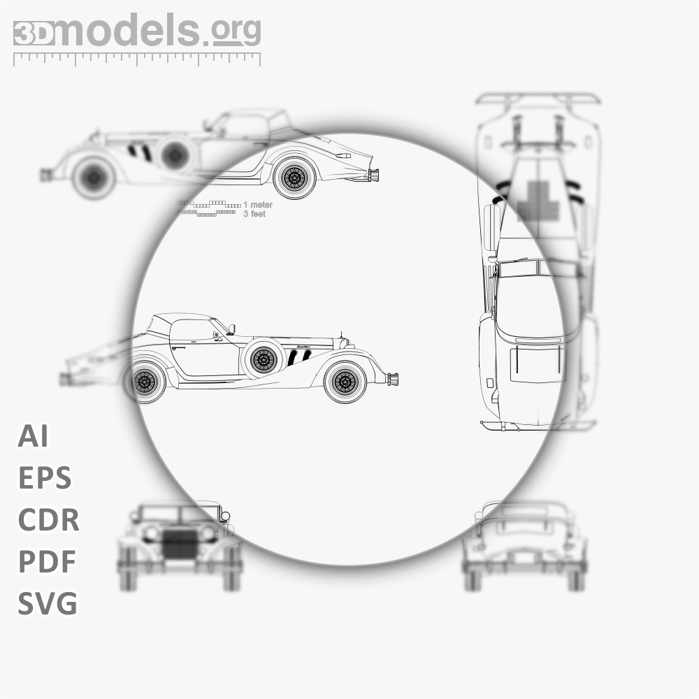 Excalibur Series IV Roadster 1980 Vector Blueprint - 3DModels.org