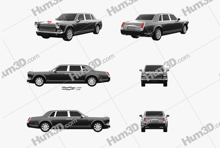 FAW Hongqi HQE 2014 Blueprint Template - 3DModels.org