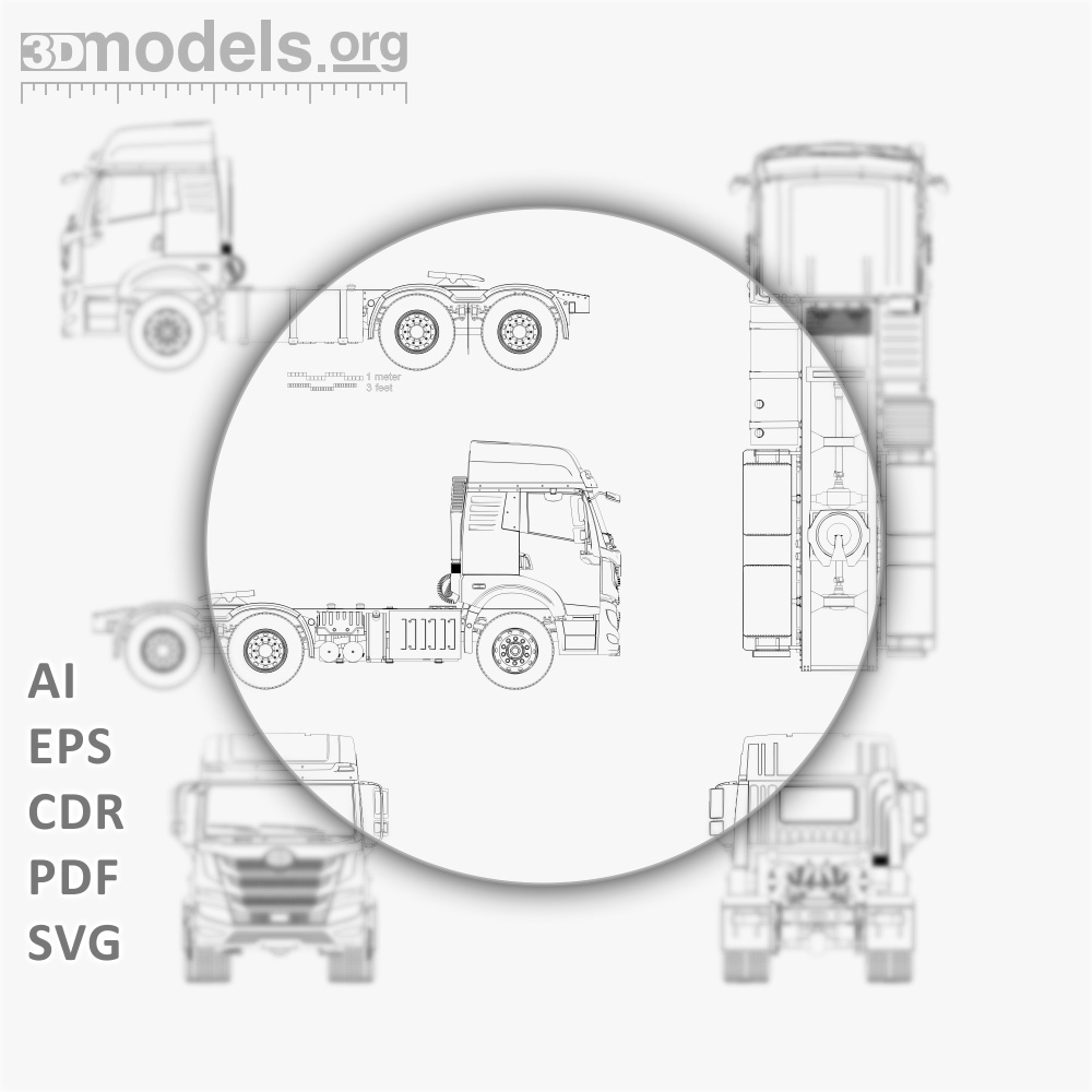 FAW Jiefang HAN V Tractor Truck 3-axle 2025 Vector Blueprint - 3DModels.org