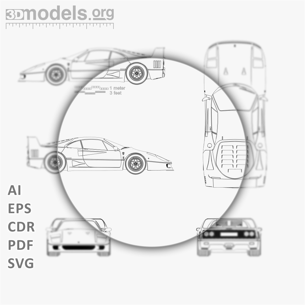 Ferrari F40 1987 Vector Blueprint - 3DModels.org
