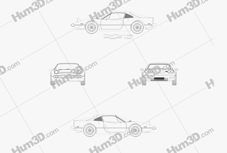 Ferrari 308 GTB / GTS 1975 Blueprint - 3DModels.org