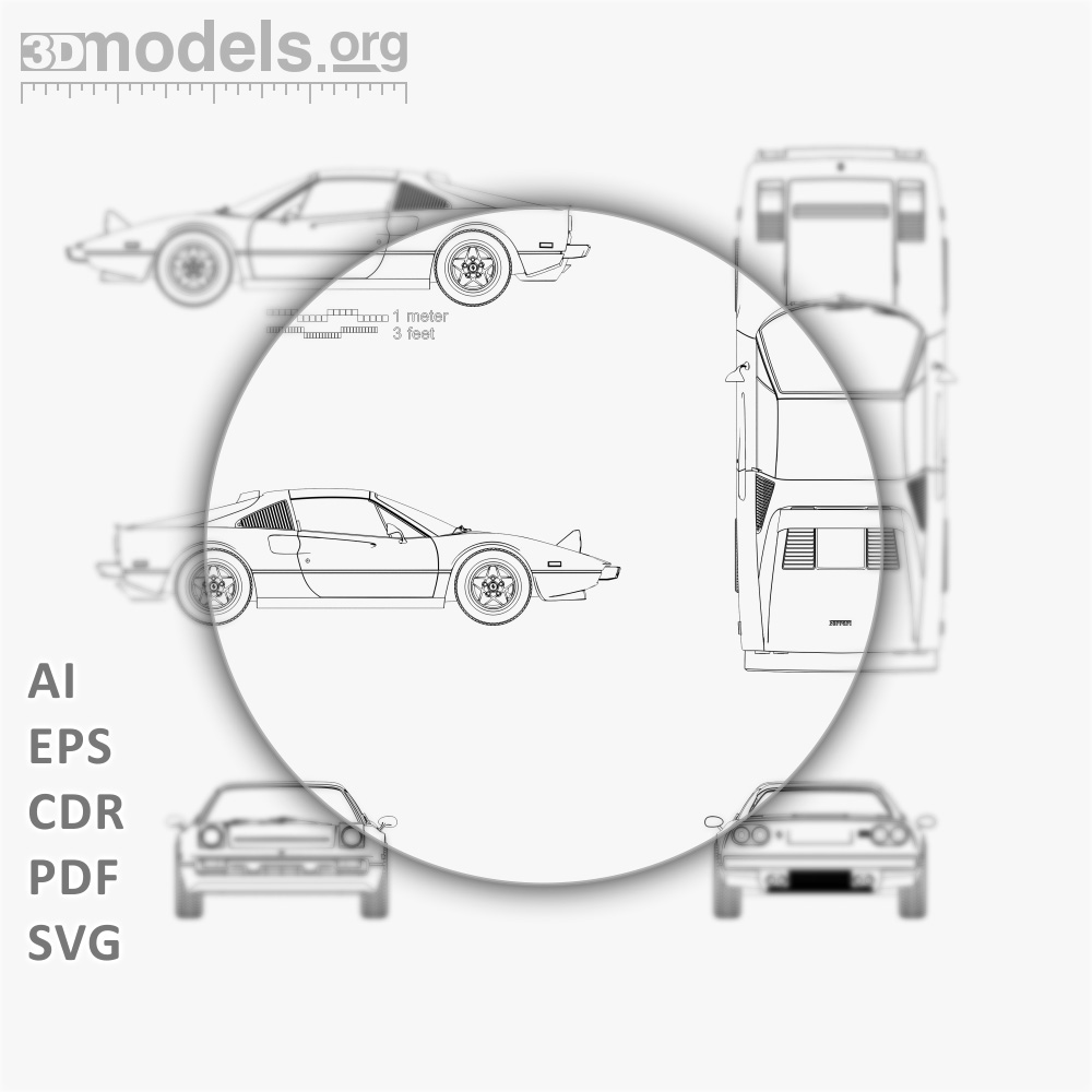 Ferrari 308 GTB / GTS 1975 Vector Blueprint - 3DModels.org