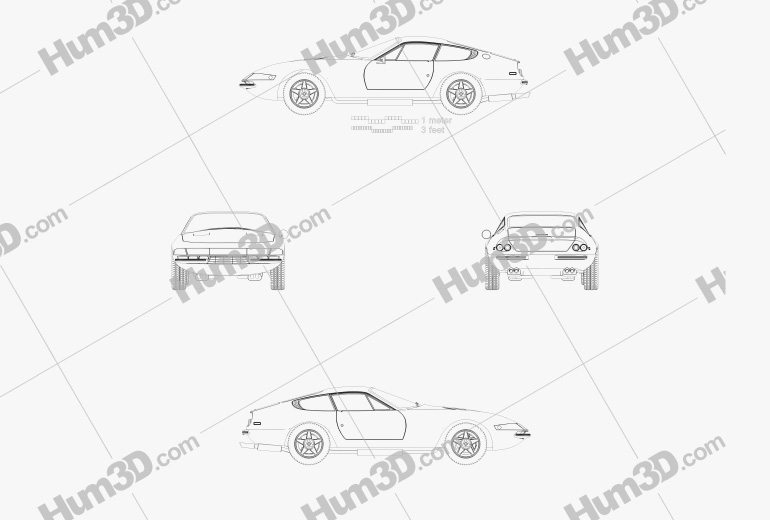Ferrari 365 Daytona GTB/4 1968-1973 Blueprint - 3DModels.org