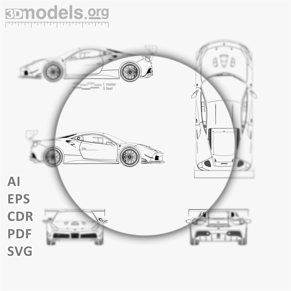 Ferrari 488 GTB Challenge 2020 Vector Blueprint - 3DModels.org