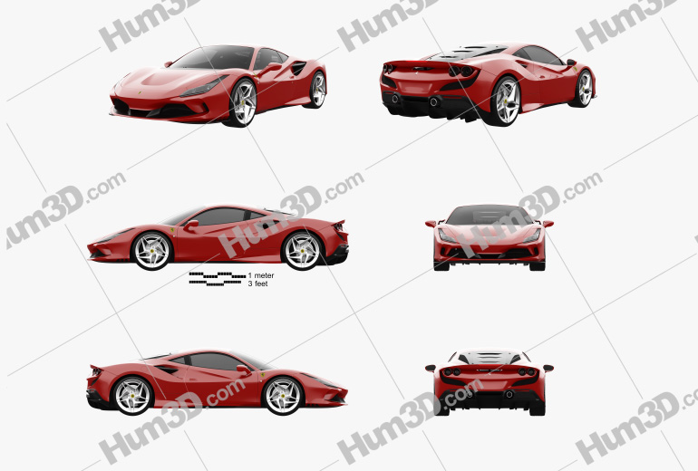 Ferrari F8 Tributo 2019 Blueprint Template - 3DModels.org