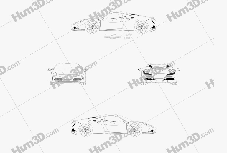 Ferrari F8 Tributo 2019 Blueprint - 3DModels.org