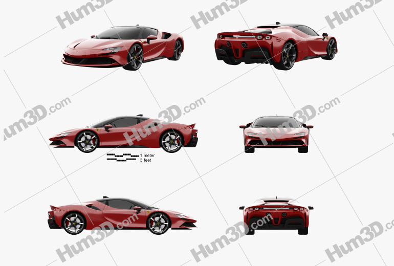 Ferrari SF90 Stradale 2020 Blueprint Template - 3DModels.org