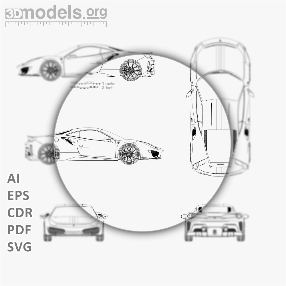 Ferrari 488 Pista 2020 Vector Blueprint - 3DModels.org