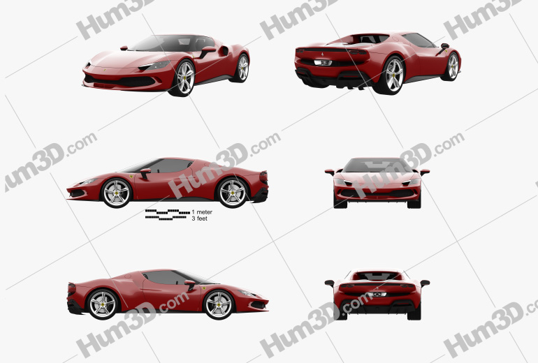 Ferrari 296 GTB 2021 Blueprint Template - 3DModels.org