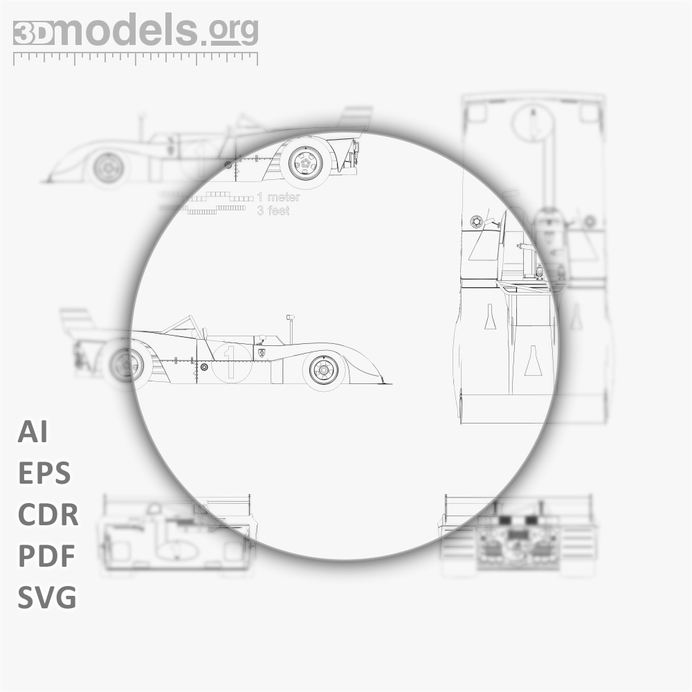 Ferrari 312 PB 1975 Vector Blueprint - 3DModels.org