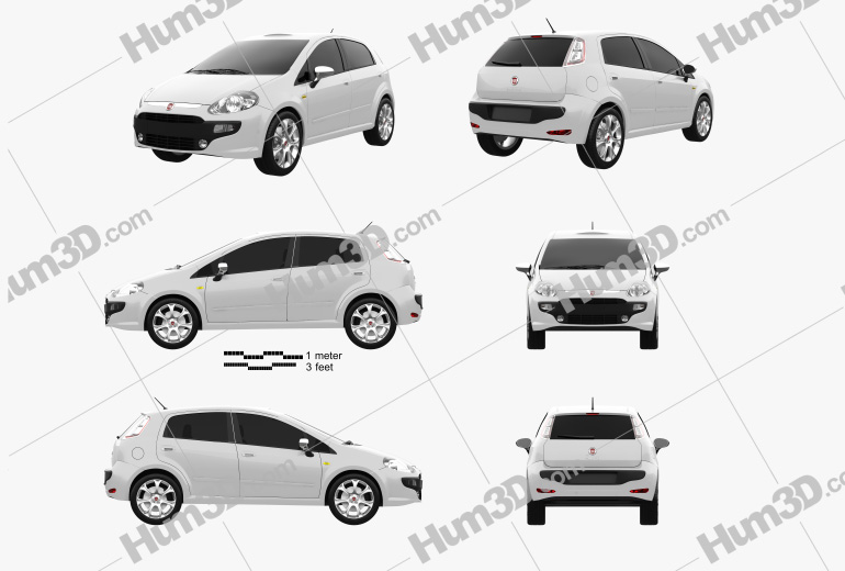Fiat Punto Evo 5-door 2012 Blueprint Template - 3DModels.org