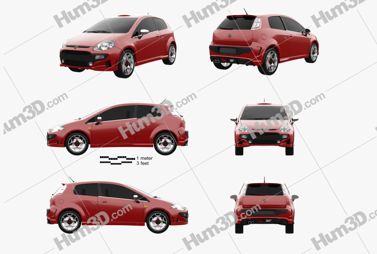 Fiat Punto Evo Abarth 2012 Blueprint Template - 3DModels.org