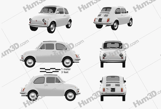 Fiat 500 blueprints Download in PNG - 3DModels.org
