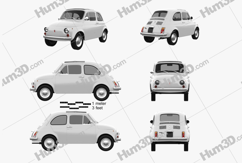 Fiat 500 1970 Blueprint Template - 3DModels.org