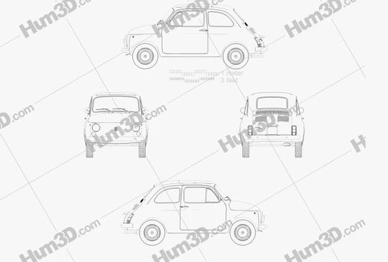 Fiat 500 blueprints Download in PNG - 3DModels.org