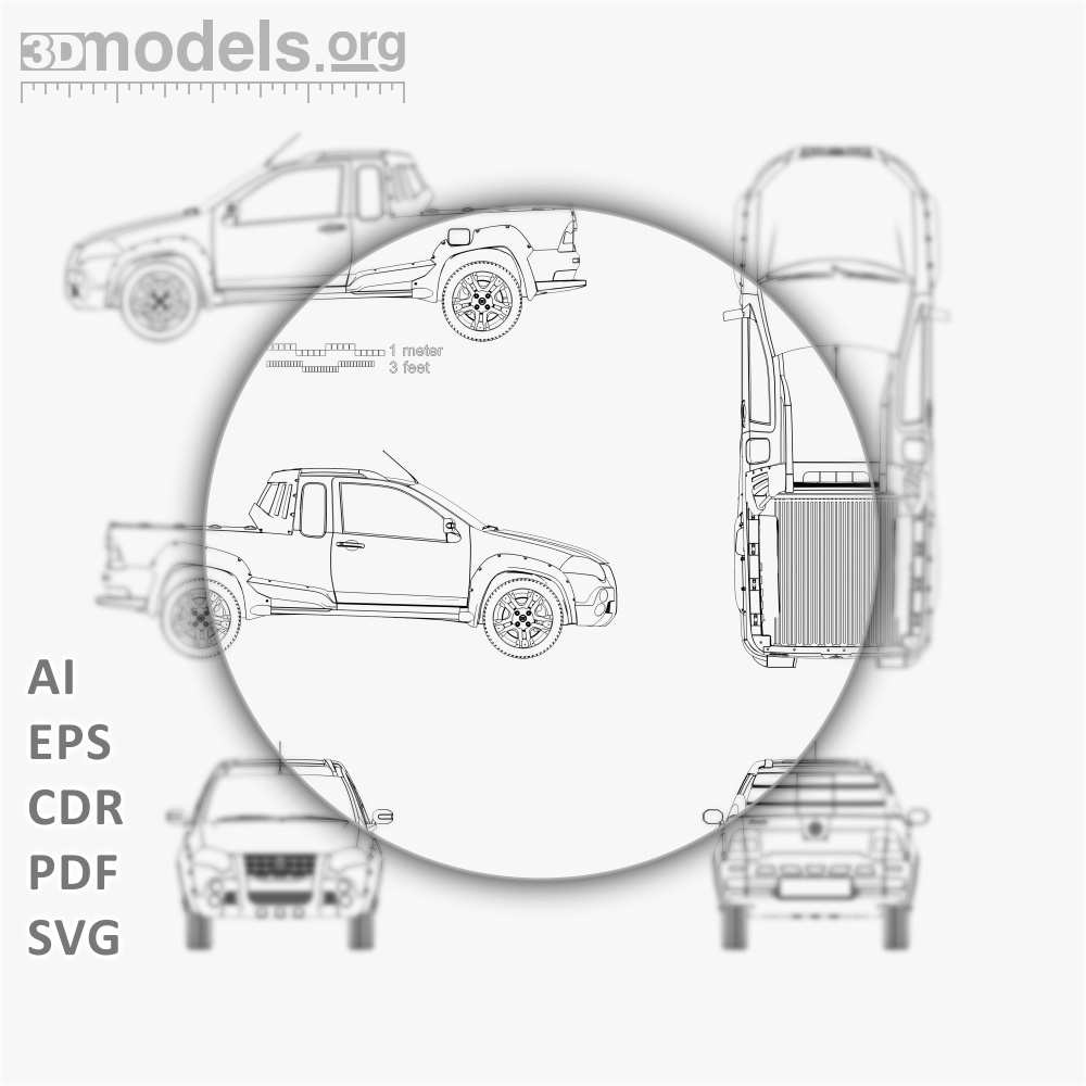 Fiat Strada Crew Cab Adventure 2014 Vector Blueprint - 3DModels.org