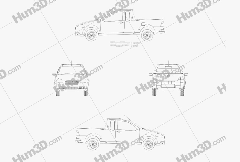 Fiat Strada Crew Cab Working 2012 Disegno Tecnico - 3DModels.org
