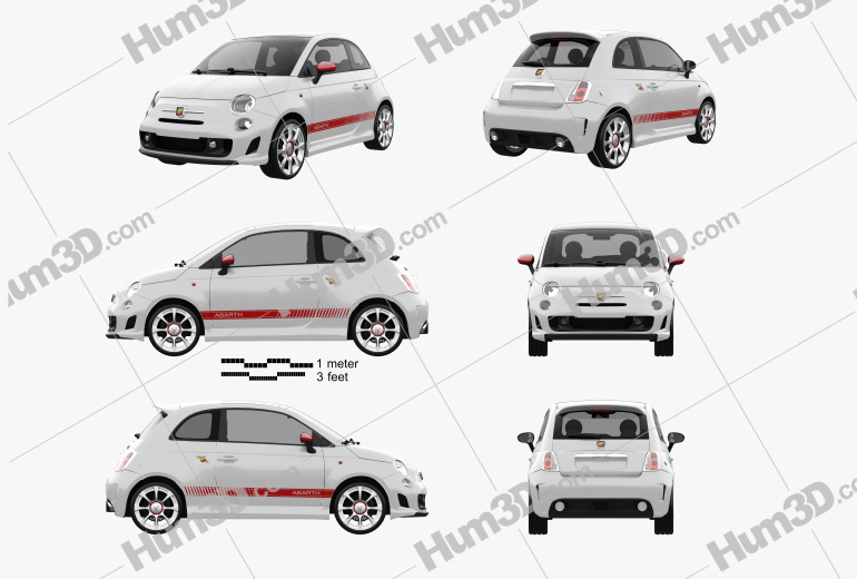 Fiat 500 Abarth 2014 Blueprint Template - 3DModels.org