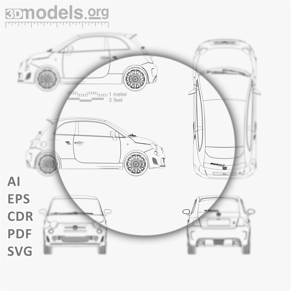 Fiat 500 Abarth 595 Turismo 2017 Vector Blueprint - 3DModels.org