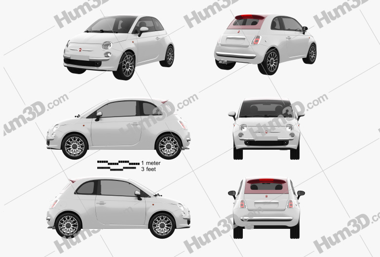 Fiat 500 C 2014 Blueprint Template - 3DModels.org