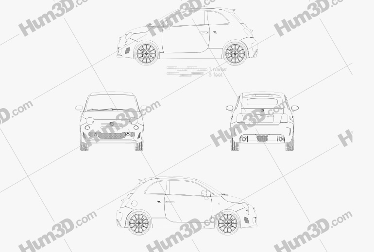 Fiat 500 C Abarth Esseesse 2014 Blueprint - 3DModels.org