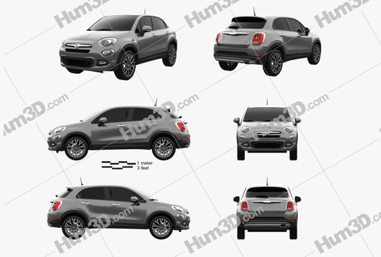 Fiat 500 blueprints Download in PNG - 3DModels.org