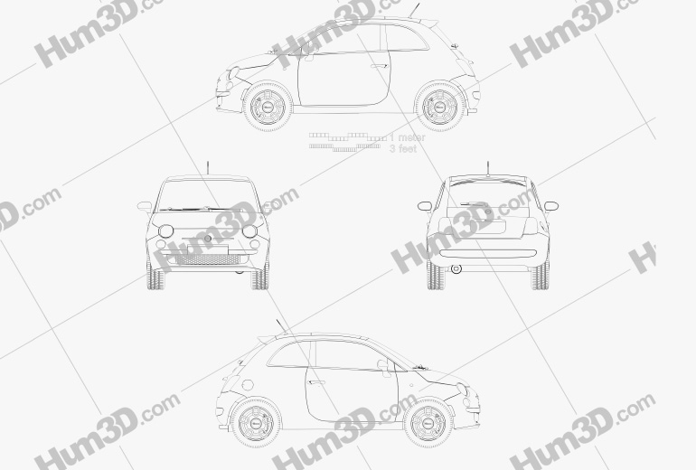 Fiat 500 Trendy 2018 Blueprint - 3DModels.org