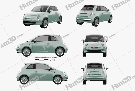 Fiat 500 blueprints Download in PNG - 3DModels.org