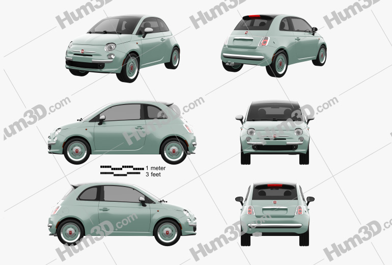 Fiat 500 C San Remo 2017 Blueprint Template - 3DModels.org