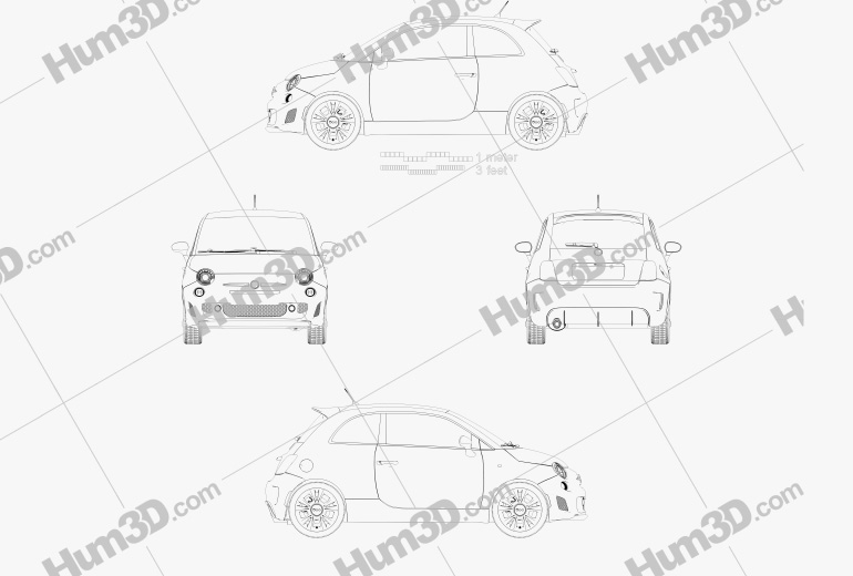 Fiat 500 Turbo 2017 Blueprint - 3DModels.org