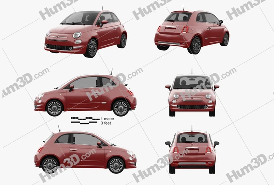 Fiat 500 blueprints Download in PNG - 3DModels.org