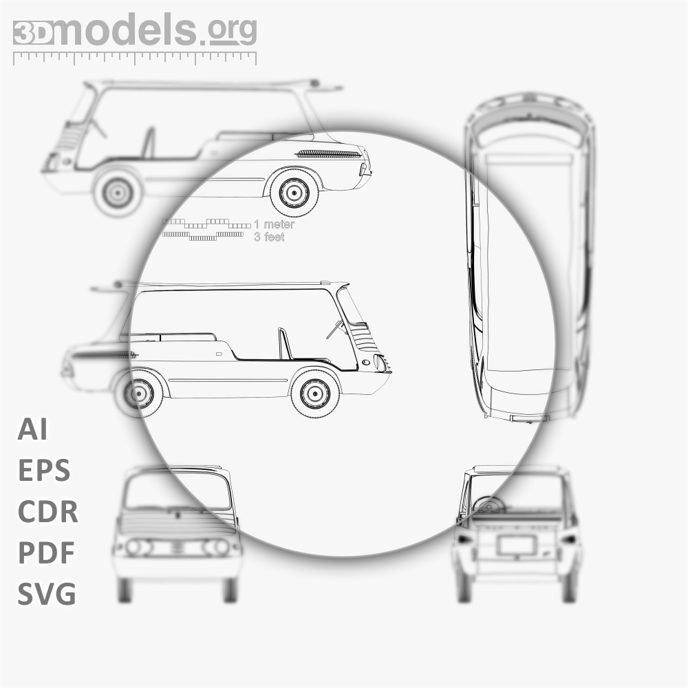 Fiat 600 Multipla Marinella 1958 Vector Blueprint - 3DModels.org