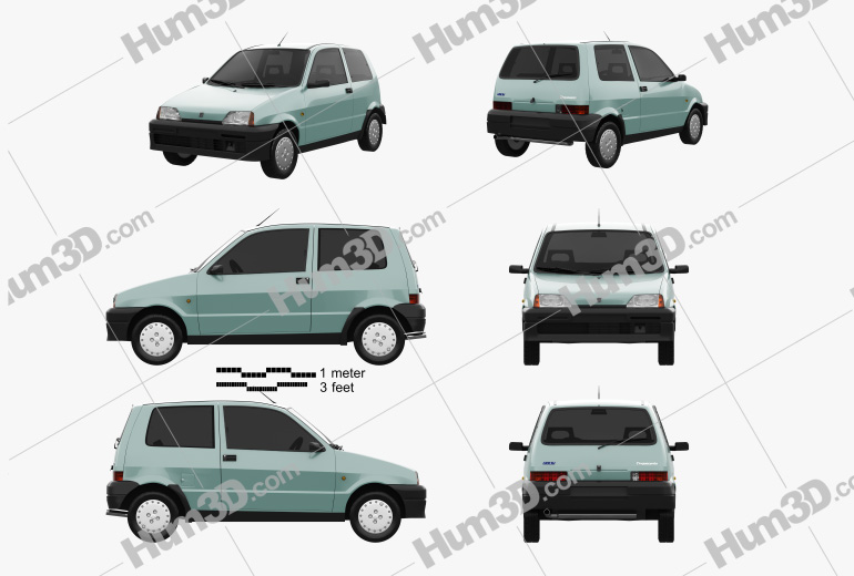 Fiat Cinquecento 1998 Blueprint Template - 3DModels.org