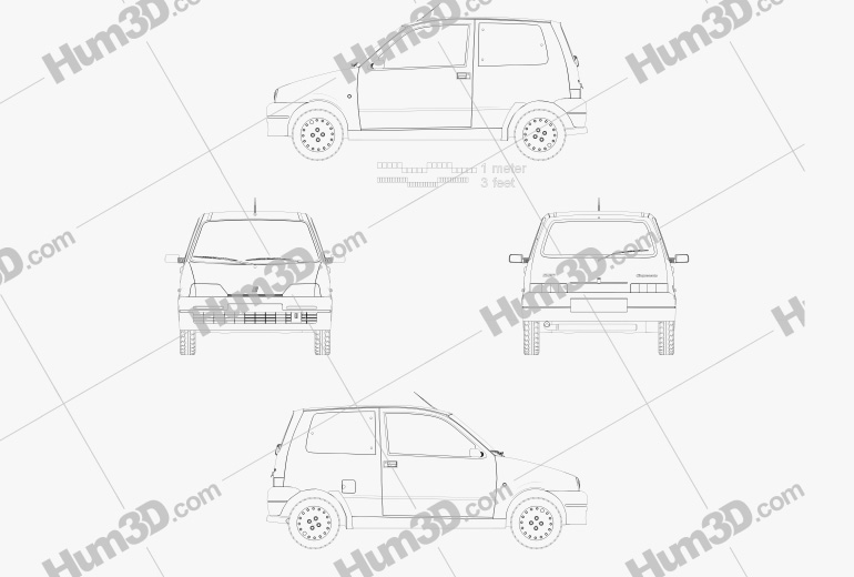 Fiat Cinquecento 1998 Blueprint - 3DModels.org