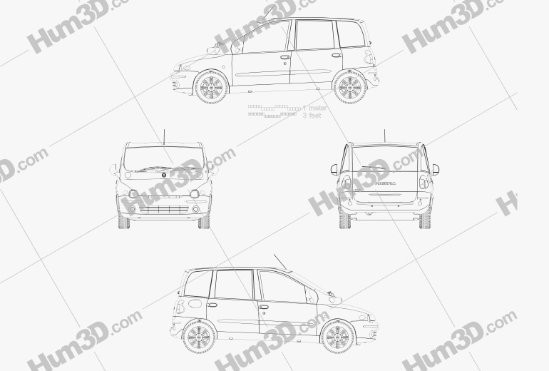 Fiat Multipla 1998 Blueprint - 3DModels.org