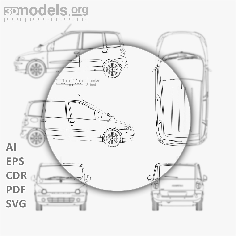 Fiat Multipla 2004 Vector Blueprint - 3DModels.org