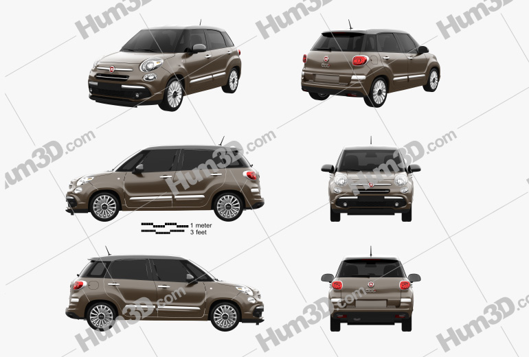 Fiat 500L hatchback 2020 Blueprint Template - 3DModels.org