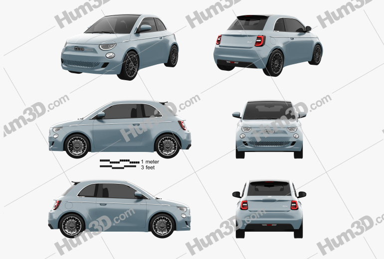 Fiat 500 la Prima France cabriolet 2022 Blueprint Template - 3DModels.org