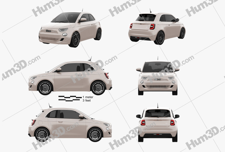 Fiat 500 3+1 2022 Blueprint Template - 3DModels.org
