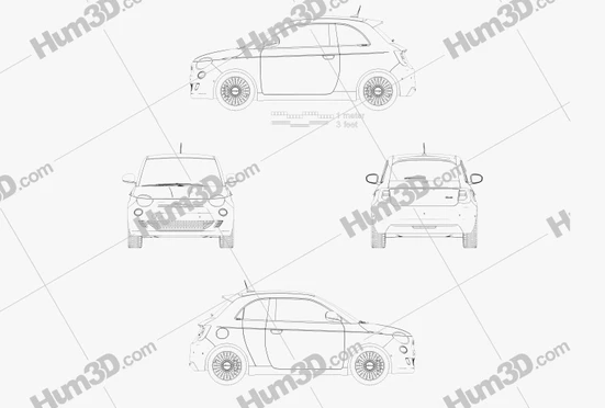 Fiat 500 blueprints Download in PNG - 3DModels.org
