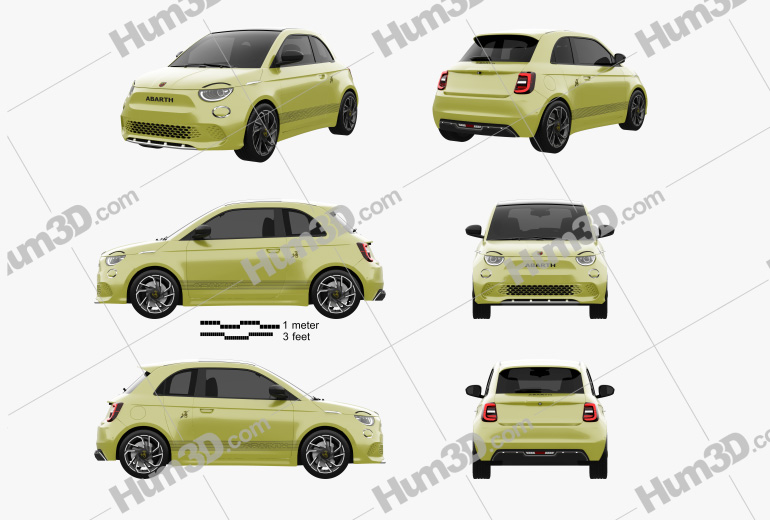 Fiat 500 Abarth e Scorpionissima 2023 Blueprint Template - 3DModels.org