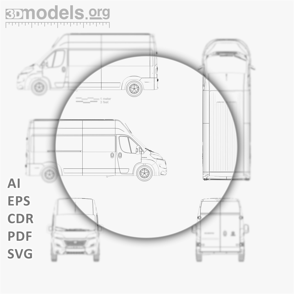 Fiat Ducato Panel Van L3H3 2024 Vector Blueprint - 3DModels.org
