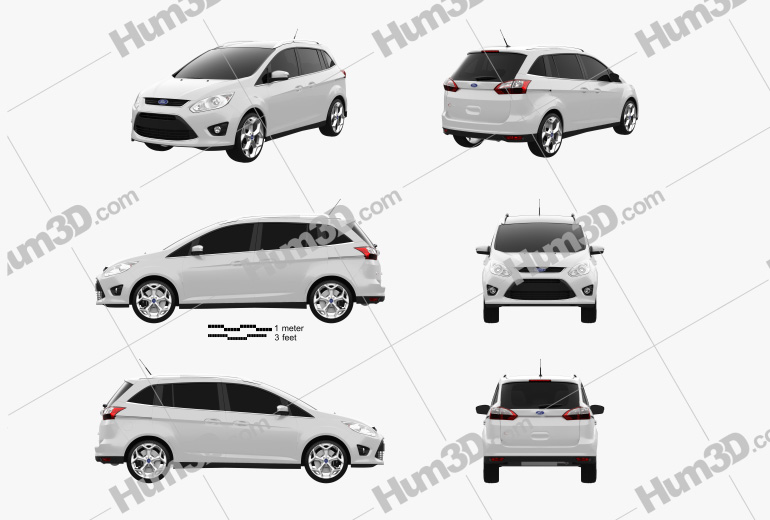 Ford Grand C-max 2015 Blueprint Template - 3DModels.org